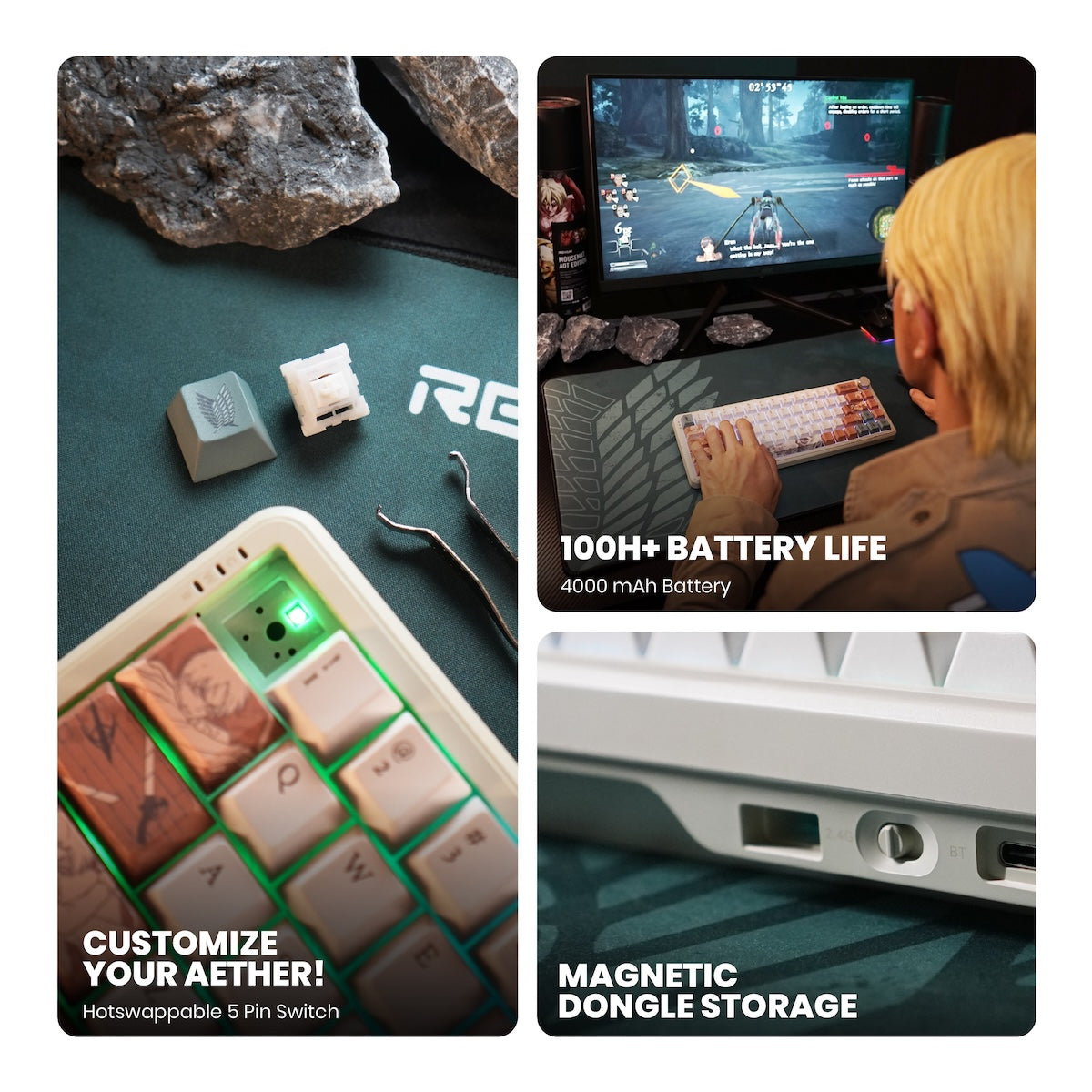 Rexus x Attack on Titan - Keyboard Gaming Mechanical Hotswap Aether 65