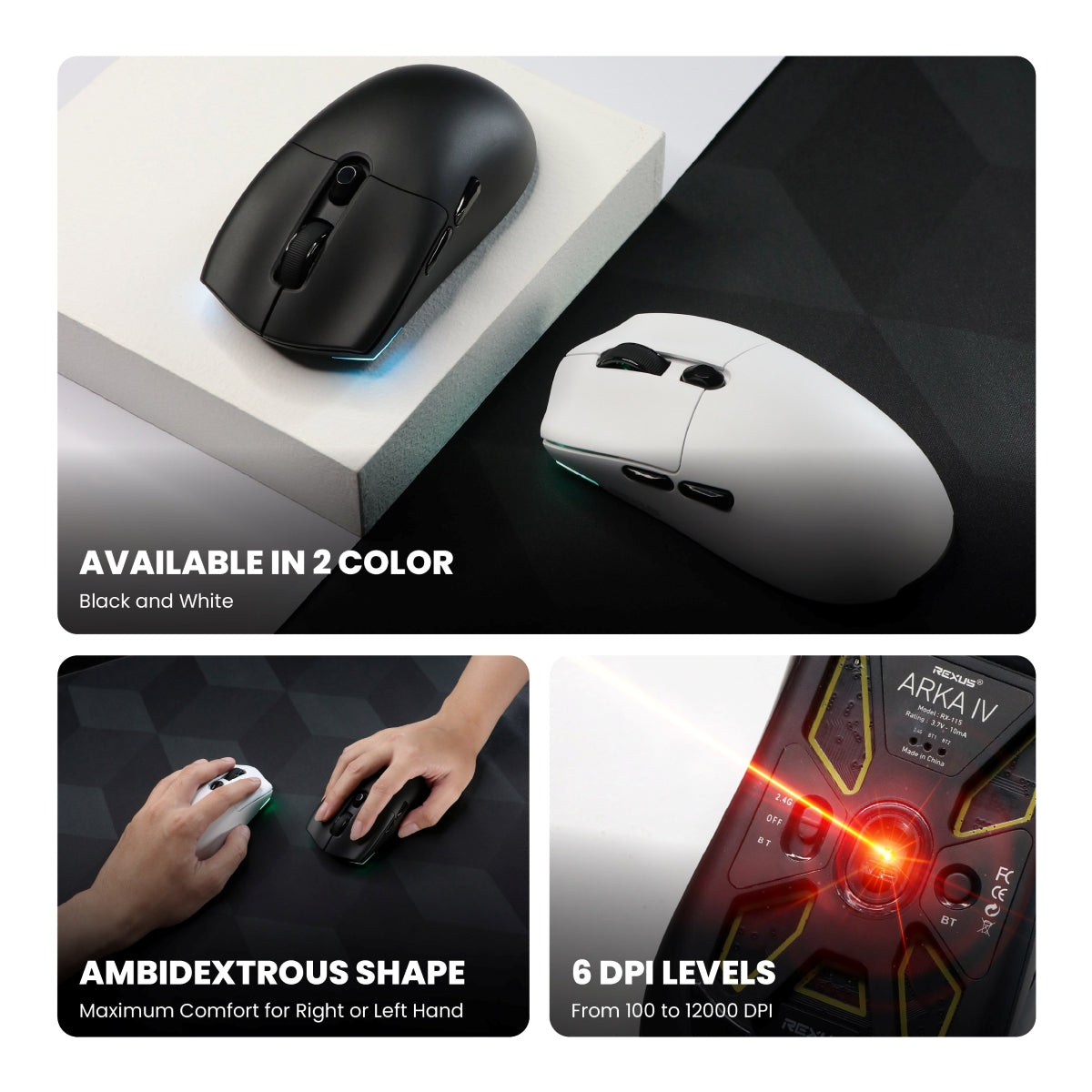 Rexus ARKA IV / RX-115 Mouse Gaming Wireless Triple Connection PAW3311