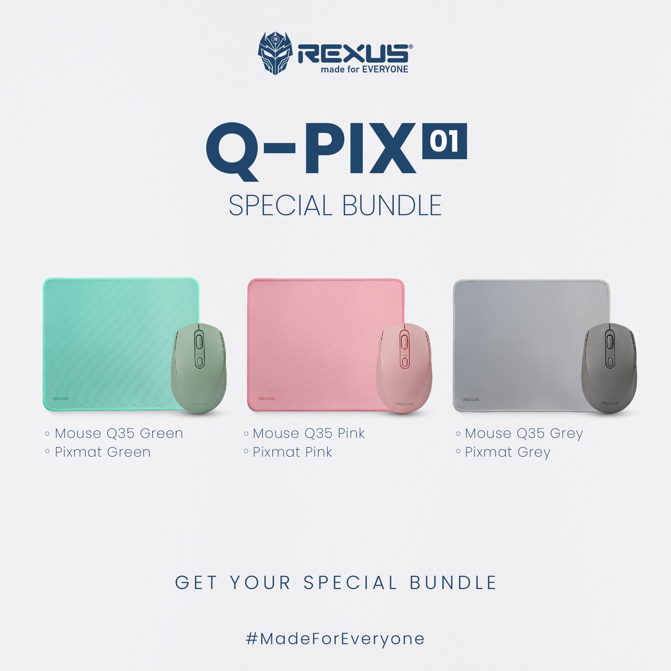 Rexus Q-Pix Bundle 01 - Mouse Office Wireless Silent Click + Mousepad