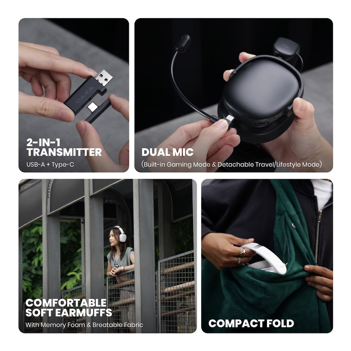 Rexus Daxa Gaea TS2 Headset Gaming Wireless - Triple Connection & Deta