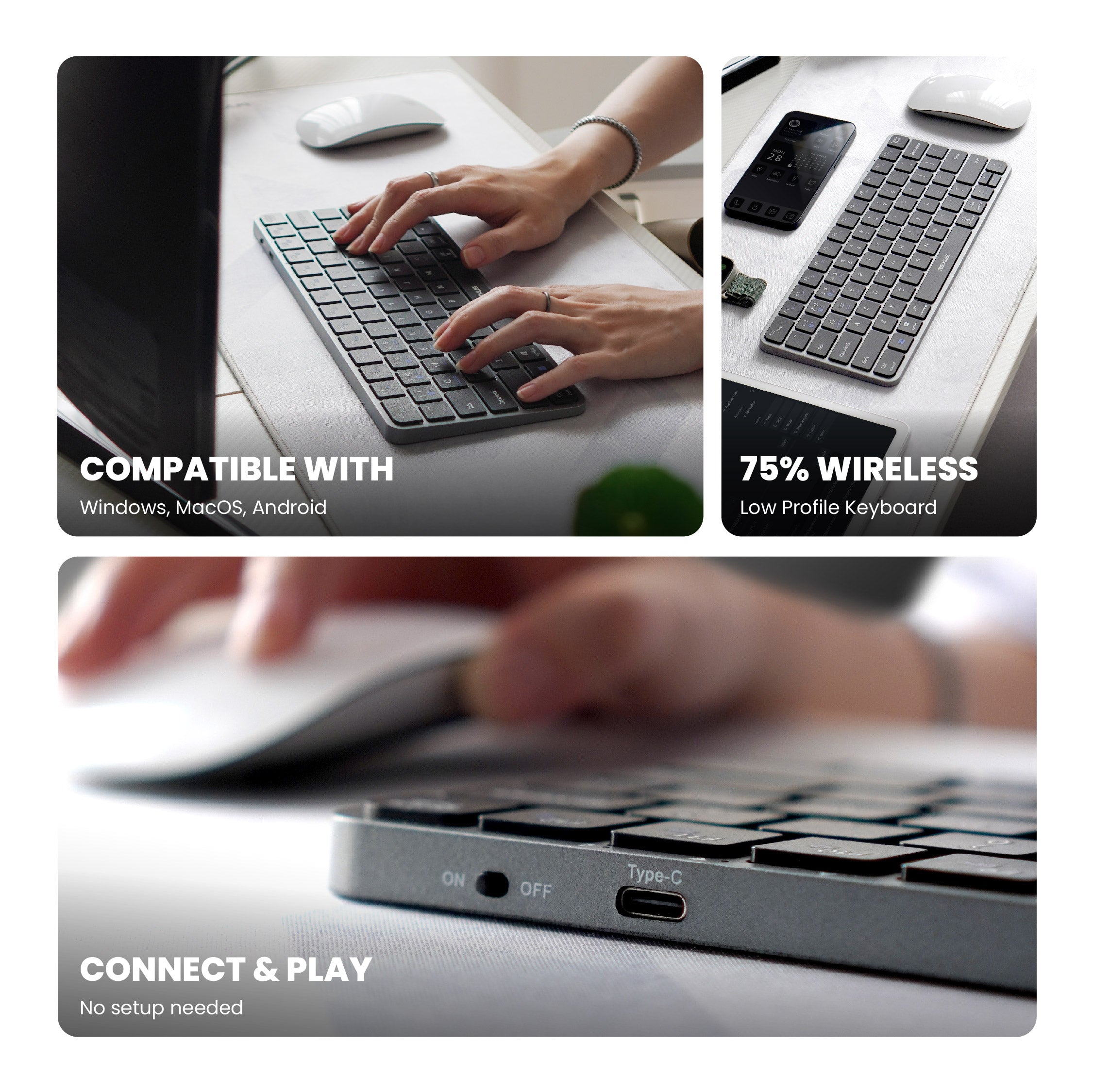 Rexus KL150 Keyboard Office Wireless Low-Profile - 75% Layout Ultra sl